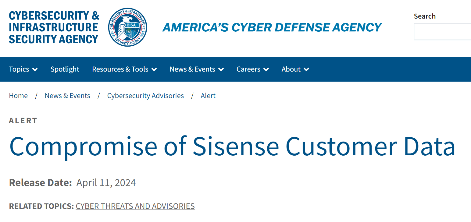 CISA針對資料分析業者Sisense的憑證外洩提出警告 | iThome